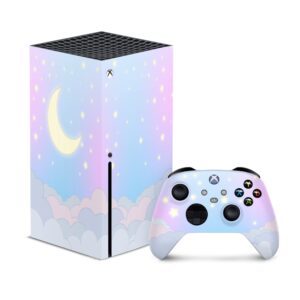 tacky design set clouds skin compatible for xbox series x skin & two controller skin, xbox x sticker premium vinyl 3m decal full wrap, xbox cover