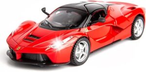 wakakac 1/32 ferrari race model car and laferrari toy car, pull back vehicle alloy diecast model, openable doors, collectible gift cars for kids ages 3-8 (red)