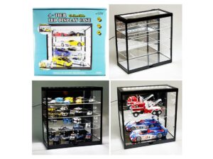 collectible 4-layer display showcase with usb powered led lights black for 1/18 1/24 1/32 1/43 1/64 scale models mj7840 mbk