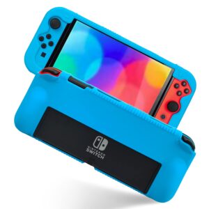 kconn silicone case compatible with nintendo switch oled 2021 - soft [anti-slip] [shock proof] protective cover with ergonomic grip design, drop protection grip case (classic blue)