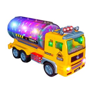 cykt truck toys for 3-10 year old boys, electric oil tanker toy truck - with bright flashing 4d lights & real sounds, cool birthday gifts for boys age 3-12 year old kids toys (yellow)