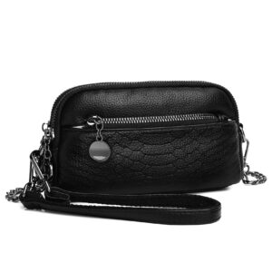 wesccimo small crossbody clutch purses for women black wristlet handbag trendy chain leather snakeskin print evening purse