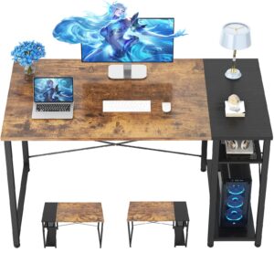 ecoprsio computer desk, 39 inch small desk for small space, modern study writing desk with storage shelves, reversible laptop table for home office, gaming room, bedroom, workstation, rustic and black