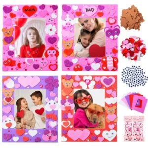 20 sets valentine's day picture frame craft kits for kids, diy craft gem stickers and googly eyes for valentine's day mother's day thanksgiving art favor home class game activities (romantic heart)