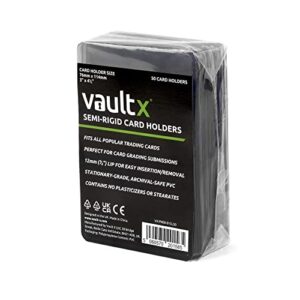 vault x semi-rigid card holders for trading cards & sports card grading submissions (50 pack)