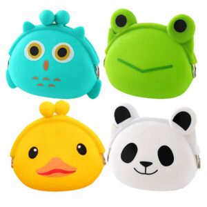 mini cute silicone coin bag: kids cartoon animal change pouch small silicone purse for children toddlers coin change earphone container 4pcs random style