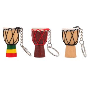 artibetter music lover gift 3pcs djembe drum keychain congo african wood drum goblet keyring pendant car key holder backpack bag hanging ornament for souvenir gift mini african drum