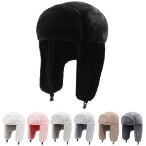 peicees winter hats for men womens fur hats russian ushanka trapper hat with ear flaps warmer for adult boys girls black