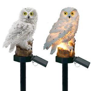 idogood 2packed garden solar lights,outdoor decorative resin owl solar led lights,waterproof, with stake, small figurine lights for garden lawn pathway yard decorations (white)