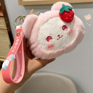 sxwt cute kawaii kids children with keychain baby girls plush doll storage bag wallet bag pendant mini coin purse(pink)