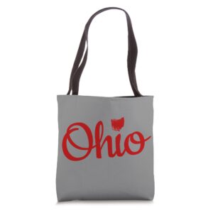 cute ohio red script oh map love home buckeye state tote bag