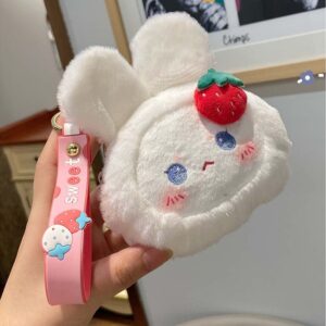 sxwt cute kawaii kids children with keychain baby girls plush doll storage bag wallet bag pendant mini coin purse(white)