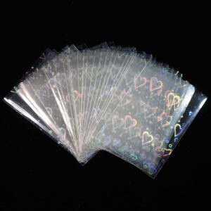 black lotus 100 pcs top loading sweet heart shaped holographic photo card sleeves, cute foil holo shinny card protector for kpop/idol/tcg/ccg standard sized/japanese sized cards cover (65x90mm)