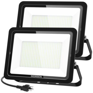 morsen led flood light 500w 52500lm ip66 waterproof outdoor floodlight, 2 pack 5000k daylight white etl listed flood lights outdoor for yard, stadium, playground, ul certified plug