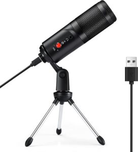 blouefoz usb microphone, computer podcast cardioid condenser pc mic with tripod stand for recording,gaming,compatible with laptop desktop mac & windows