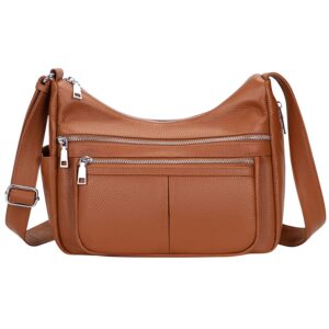 over earth genuine leather purses and handbags for women soft leather crossbody bag ladies message bag with multi pockets(o154e brown)