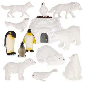 harrycle 12 pcs polar animals figurines with igloo - realistic arctic miniature figures playset for birthday, baby shower & christmas decorations