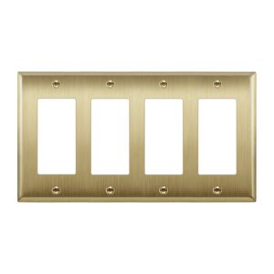 enerlites decorator switch or outlet metal wall plate, stainless steel 201, corrosion resistant, size 4-gang 4.50" x 8.19", ul listed, 7734-bb, brushed brass, gold