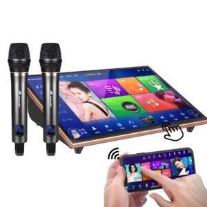 chinese karaoke machine, 19 inch touch screen phone remote & app control cloud download songs all in one karaoke system with wireless mic, ktv singing karaoke player for family bar home party