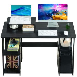 woodynlux computer desk with writing storage-shelf for home-office 43.4 inch modern simple style corner laptop table desk for writing studying working gaming with monitor stand space saving.