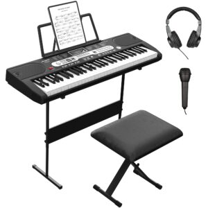 amyove keyboard piano for beginners, 61 key piano keyboard with built-in speaker microphone, sheet stand and power supply, portable keyboard teaching for best birthday or christmas gift