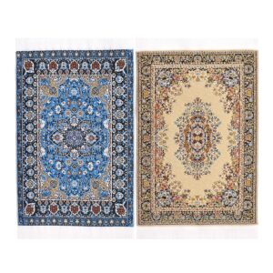 iland miniature dollhouse accessories vintage of carpet for dollhouse furniture on 1/12 scale and 3” - 12” dolls, woven dollhouse rugs 6” x 3.8”(2pcs brilliance)