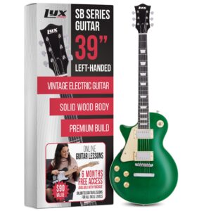 lyxpro 39” left hand sb series electric guitar, lp style for beginner, intermediate & pro players solid body guitar, bonus 2-pack of picks, mahogany wood, volume/tone controls, 3-way pickup - green