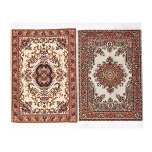 iland miniature dollhouse accessories of carpet for dollhouse furniture on 1/12 scale and 3” - 12” dolls, woven dollhouse rugs 6” x 3.8” (2pcs fragrance)