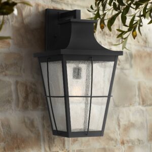 phia modern industrial outdoor wall light fixture rich black metal 23 1/4" clear seeded glass for exterior house porch patio outside deck garage yard front door garden home - john timberland