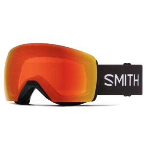 smith optics skyline xl low bridge fit unisex snow goggle - black, chromapop photochromic red mirror