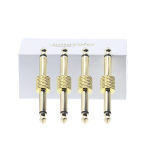 amavoler professional guitar pedal coupler, 1/4 inch ts guitar effects pedal to pedal connector straight type (4 pack) (gold)