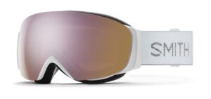 smith optics i/o mag s asian fit snow goggle (white chunky knit, chromapop everyday rose gold mirror + bonus lens)