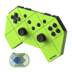 pb tails choc unique bluetooth controller for switch, pc, steam, android - portable switch wireless controller with turbo-mode, motion control, vibration, wake up function & carry case - neon green