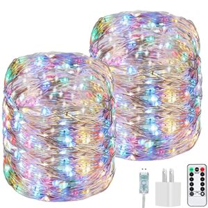 christmas lights,usb 8 modes remote led string lights, fairy light outdoor, for patio garden home christmas tree wedding decoration(2 pack 10m)