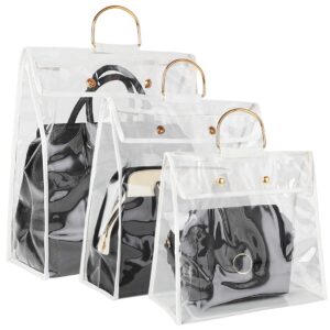 purse storage clear handbag organizer 3pcs handbag storage pvc dust proof bags for handbag dust cover for purses holder for room handbag protector with handle purse bags for storage wall hanging