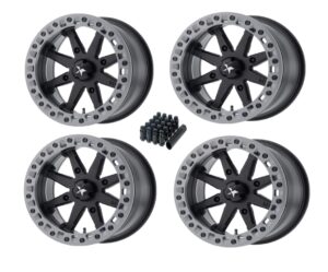 powersports bundle full set of msa m31 lok2 beadlock 15x7 4/137 +0mm wheels, black