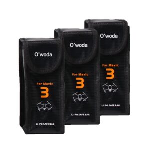 o'woda lipo battery safe bag with dust plug for dji mavic 3 pro, 3 pcs fireproof storage bag batteries protection pouch + 3 pcs charging port cover for dji mavic 3 / mavic 3 classic/mavic 3 pro