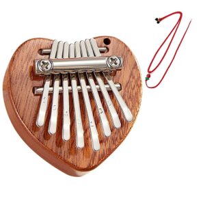 mini kalimba thumb piano, solid wood 8 keys finger piano, portable marimba musical thumb piano accessory pendant gift (wooden heart)