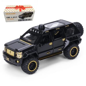 oraleaf die cast metal toy cars, 1/24 scale off-road car toy model with sound and light, gifts for 3 year old boys and up