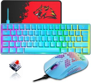 selorss ziyoulang t60 60% compact mechanical gaming keyboard rgb chroma type c ergonomic mini keyboard uk layout 12000dpi gaming mouse honeycomb shell for pc/ps4/ps5/xbox(red switch)