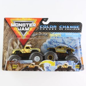 monsterjam color change bulldozer vs team meents (double pack) 1:64 scale, dirty to clean