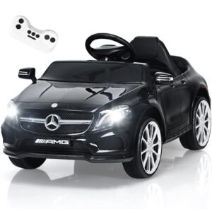 infans 12v electric kids ride on car, licensed mercedes benz gla45 toy car with remote control, mp3 plug, usb, 2 speeds, led lights, battery powered toy vehicle for toddler children (black)