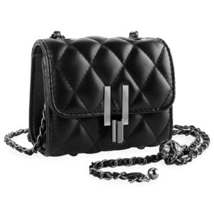 mini purse clutch for women, black quilted lattice mini cute crossbody bag, trendy small shoulder handbag with chain strap