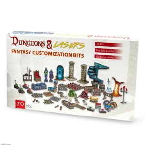 dungeons & lasers fantasy customization bits for dnd terrain - 70 pieces of d&d accessories and props for 5e tabletop rpg games - unpainted, unassembled - for ages 14 years and up