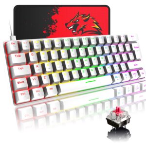 selorss mini 60% wired mechanical gaming keyboard,22 rgb chroma backlit, compact 62 full anti-ghosting keys, usb c cable,replaceable keycaps,linear switch for gamer/typist/xbox/pc/win/mac(white)