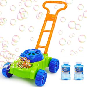 sloosh bubble lawn mower machine for kids，automatic bubble mower with bubble solutions, push toys for toddler, baby activity walker for outdoor, bubble maker for party in summer birthday gift