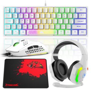 60% gaming keyboard honeycomb mouse and rgb headset comboith rainbow backlight ergonomic 62key mechanical feeling adjustable 7200dpi mice stereo sound headphone for ps4 xbox one pc mac gamer