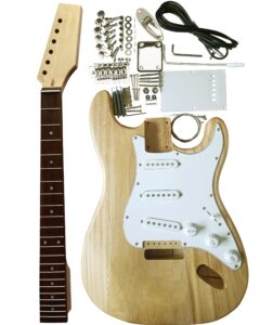 hengyee diy electric guitar kits strat style beginner kits 6 string right handed with paulownia body maple neck composite ebony fingerboard chrome hardware build your own guitar. (hy-st01)