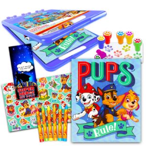 nick shop paw patrol lap desk travel art set - bundle with paw patrol art clipboard with sketchpad, coloring utensils, and stickers plus paw print stampers and more (art travel kit for kids)