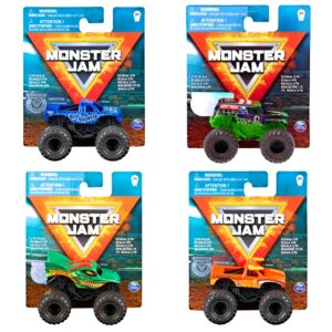 monsterjam 4 pack bundle of 1:70 scale mini monster trucks (grave digger, blue thunder, el toro loco, & dragon)